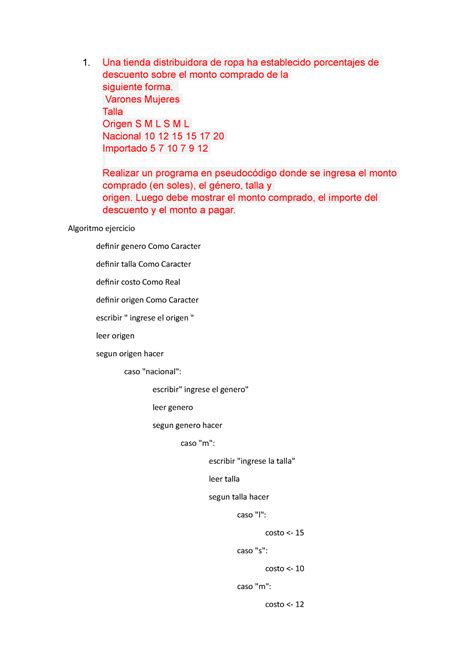 Trabajo De Algoritmo S10 1 Una Tienda Distribuidora De Ropa Ha Establecido Porcentajes De