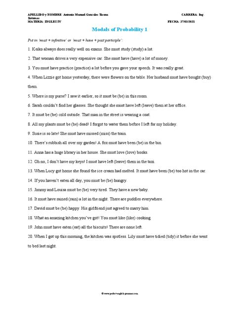 23 Modals Of Probability 1 Exercises Pdf