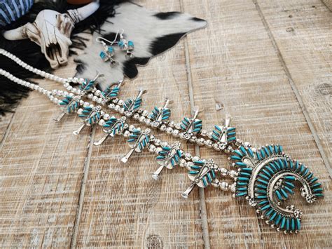 Eva Wyaco Zuni Style Turquoise Squash Blossom Set Kittie K Ranch And Co