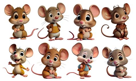 Premium Psd Cute Mouse Character Set Realistic Clipart Collection