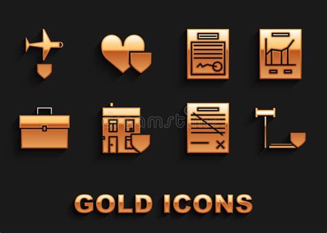Set House With Shield Document Graph Chart Judge Gavel Delete File Document Briefcase