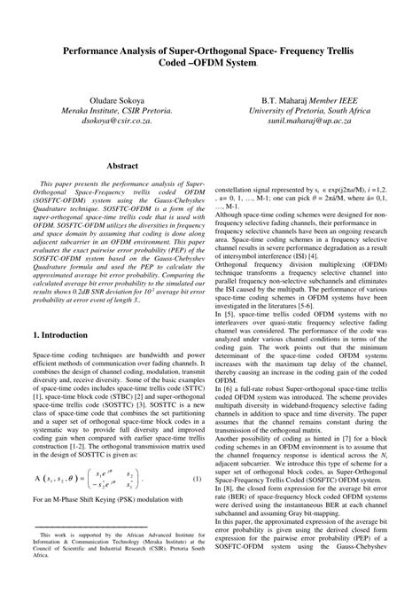 Pdf Performance Analysis Of Super Orthogonal Space Frequency Trellis