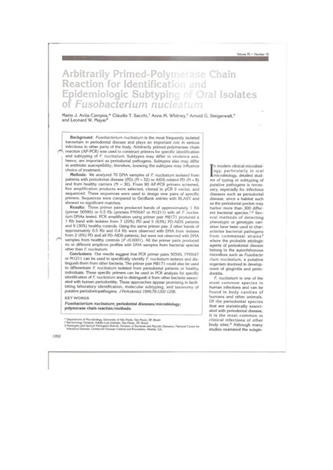 Pdf Arbitrarily Primed Polymerase Chain Reaction For Identification And Epidemiologic