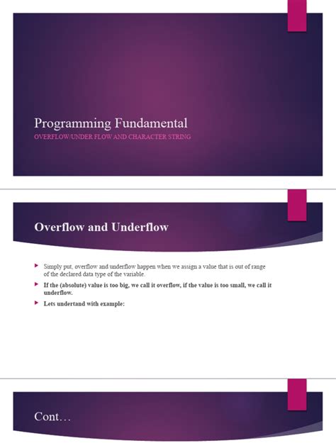 Programming Fundamental Overflowunder Flow And Character String Pdf