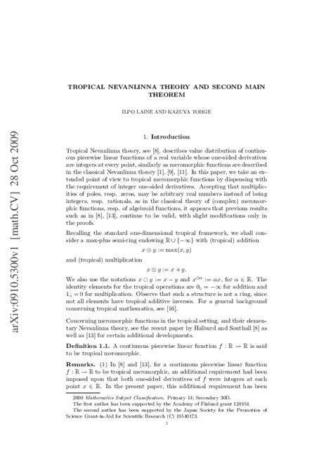Pdf Tropical Nevanlinna Theory And Second Main Theorem