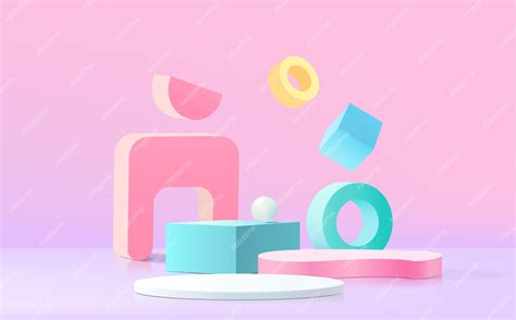 스탠드 및 디스플레이 파스텔 색상 3d 렌더링 광고 장면 연단 디스플레이 또는 쇼케이스를 위한 미니멀리스트 모형 프리미엄 벡터