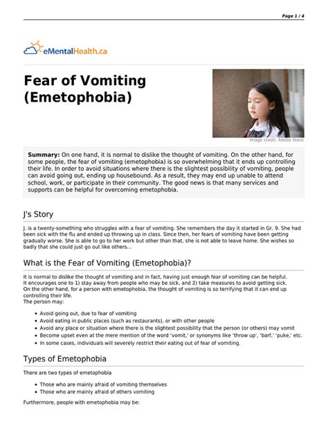 Fear Of Vomiting Emetophobia Pdf Psychotherapy Cognitive Behavioral Therapy