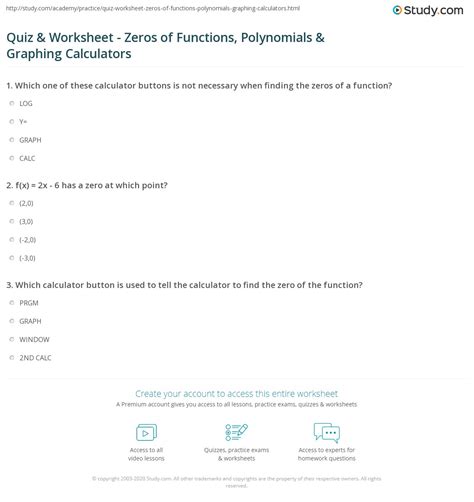 quiz and worksheet zeros of functions polynomials and graphing