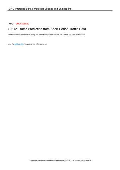 Pdf Future Traffic Prediction From Short Period Traffic Data