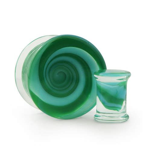 Green Vortex Glass Plugs 2 Gauge 34