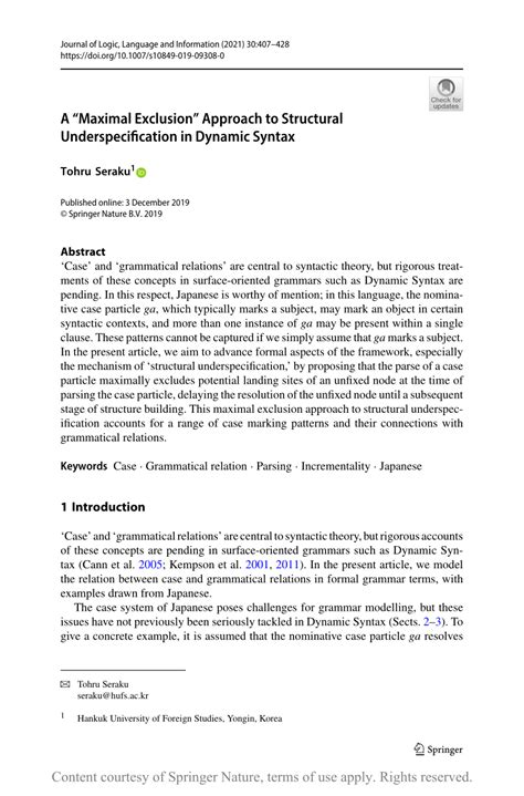 A Maximal Exclusion” Approach To Structural Underspecification In Dynamic Syntax Request Pdf