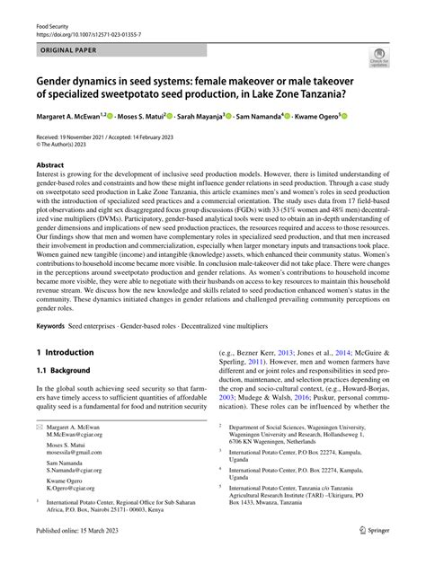 PDF Gender Dynamics In Seed Systems Female Makeover Or Male Takeover Of Specialized