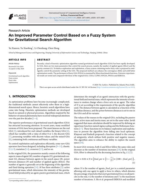 Pdf An Improved Parameter Control Based On A Fuzzy System For Gravitational Search Algorithm