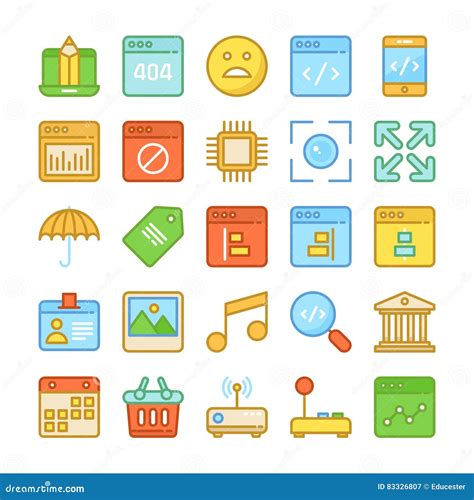 Web Design And Development Colored Vector Icons 7 Stock Illustration Illustration Of