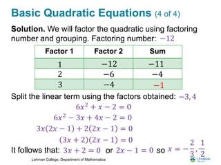 Lesson 10 Solving Quadratic Equations PPT