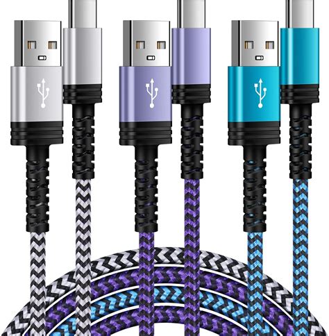 Amazon Com Usb Cable Type C Ft Pack Extra Long Braided Charging Cord Fast Charger For