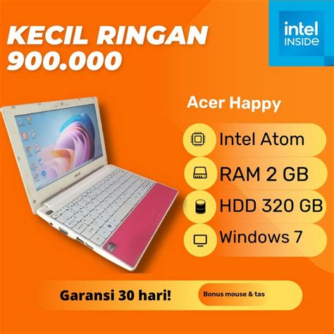 Jual Notebook Acer Aspire One Happy Warna Putih Pink Intel Atom Ram 2gb Layar 10 Inch Second