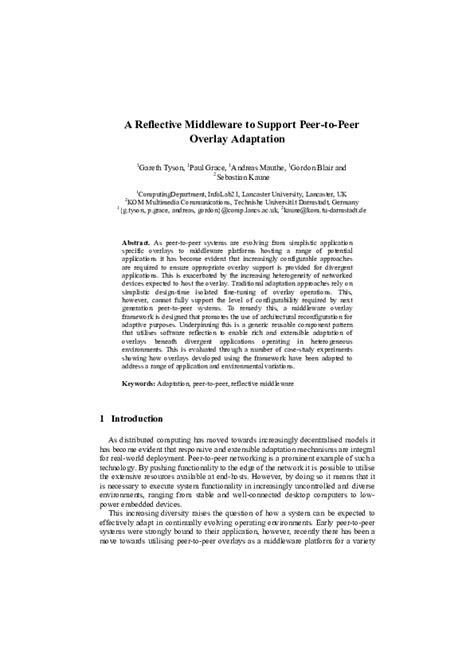 pdf a reflective middleware to support peer to peer overlay adaptation