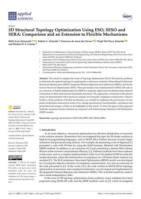 Pdf 3d Structural Topology Optimization Using Eso Seso And Sera Comparison And An Extension