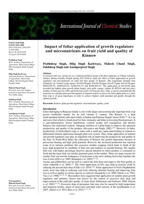 Pdf Impact Of Foliar Application Of Growth Regulators And Micronutrients On Fruit Yield And