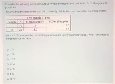 Solved Consider The Following Computer Output Where The
