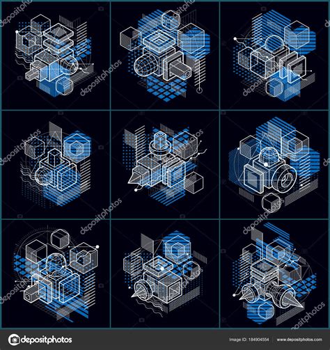 Lines Shapes Abstract Vector Isometric Backgrounds Layouts Cubes Hexagons Squares Stock Vector