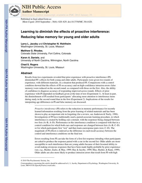 Pdf Learning To Diminish The Effects Of Proactive Interference