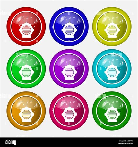 Old Analog Radio Icon Sign Symbol On Nine Round Colourful Buttons Vector Illustration Stock