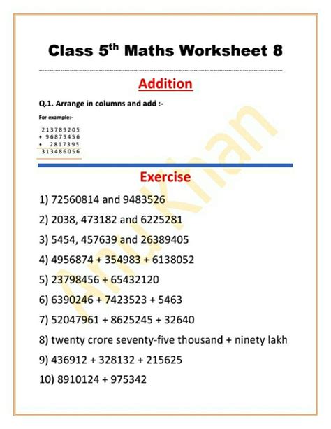 Class 5 Maths Worksheet Basic Math Skills Math Worksheet Basic Math