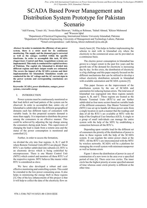 PDF SCADA Based Power Management And Distribution System Prototype For Pakistan Scenario