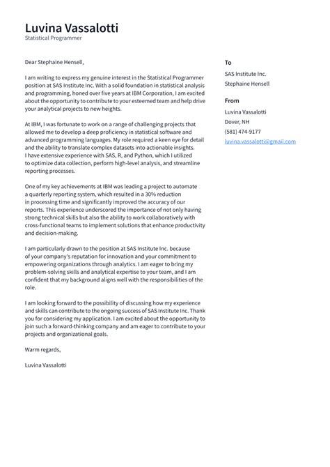 Statistical Programmer Cover Letter Examples And Templates