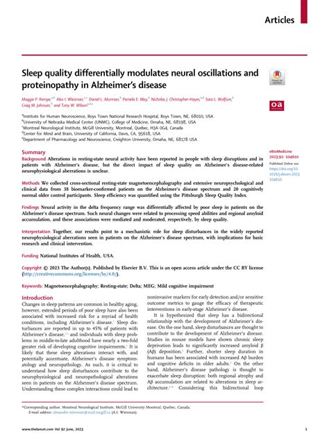 Pdf Sleep Quality Differentially Modulates Neural Oscillations And Proteinopathy In Alzheimer