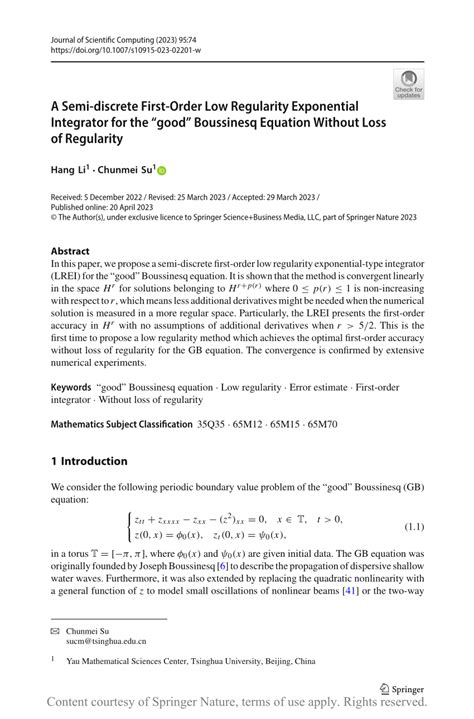 A Semi Discrete First Order Low Regularity Exponential Integrator For The “good” Boussinesq