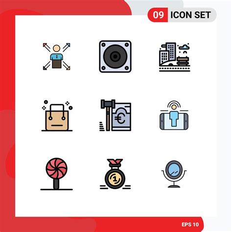 Grupo De 9 9 Línea De Relleno Plano Colores Señales Y Símbolos Para