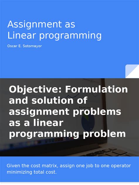Assigment Problems As A Linear Programing Pdf