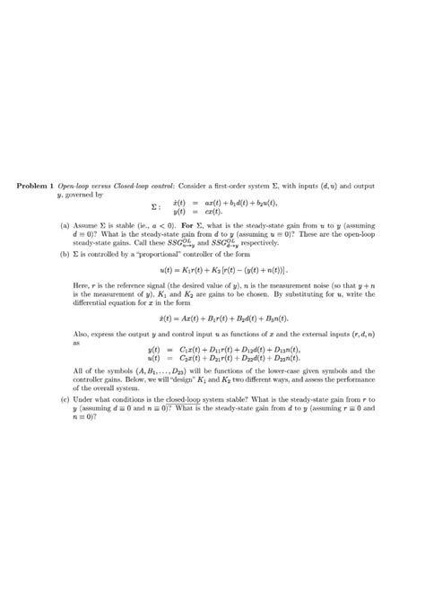 Solved Problem 1 Open Loop Tersus Closed Loop Control