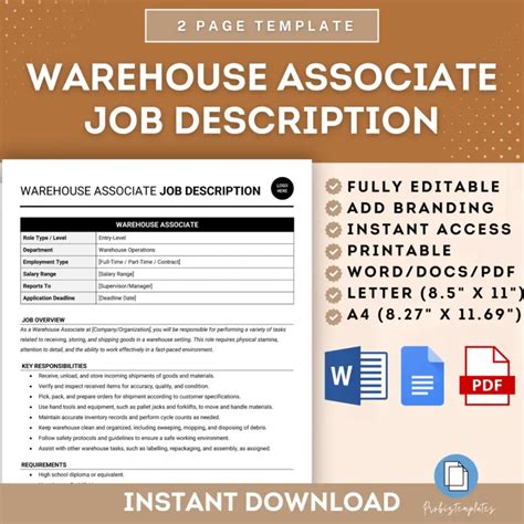 Warehouse Associate Job Description Template Probiztemplates