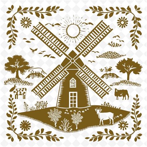 Premium Psd Country Windmill Outline With Blade Pattern And Farm