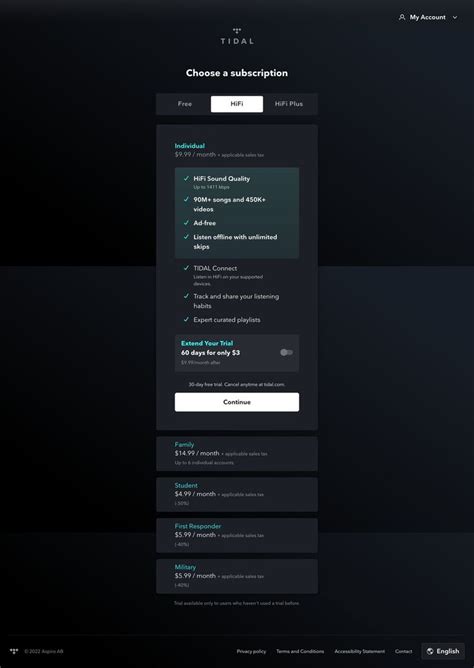 paywall and subscription ui from tidal website design reference ui inspiration design