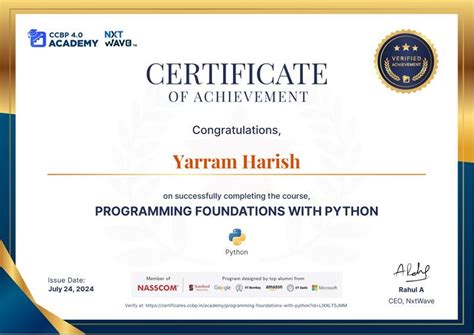 yarram harish on linkedin pythoncertified nxtwave programming