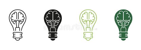 Human Brain Line And Silhouette Color Icon Set Brainstorm Symbol