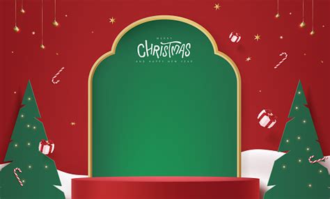 메리 크리스마스 배너 제품 디스플레이 원통형 모양과 크리스마스 축제 장식 0명에 대한 스톡 벡터 아트 및 기타 이미지 0명 2024년 3차원 형태 Istock