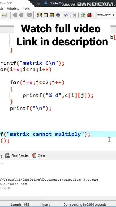 C Program On Matrix Multiplication Clanguage Coding Shorts Matrixmultiplication