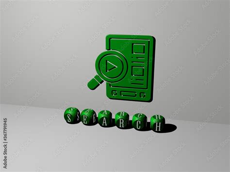 3d Representation Of Search With Icon On The Wall And Text Arranged By Metallic Cubic Letters On