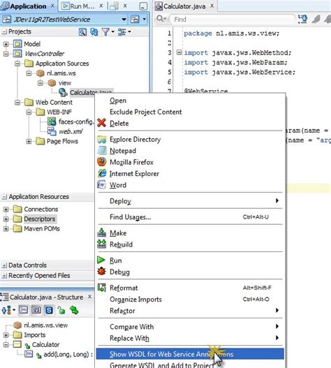 Jdeveloper 11gr2 New Option Test Webservice In Wsdl Editor Quickest Route To Implement And