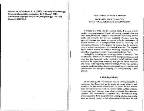 Pdf Similarity Is Like Analogy Structural Alignment In Comparison