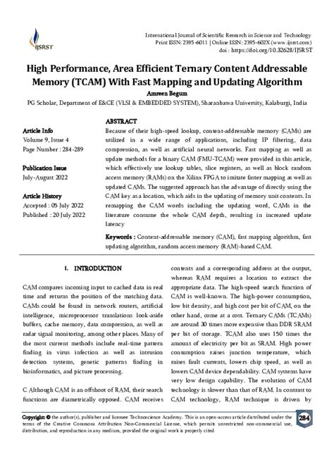 Pdf High Performance Area Efficient Ternary Content Addressable Memory Tcam With Fast