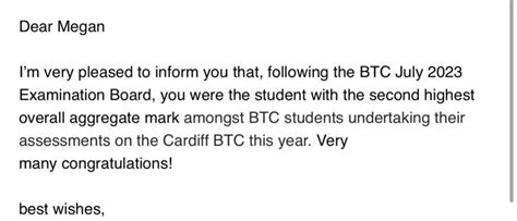 Im Over The Moon To Announce That I Received The Second Highest Aggregate Mark On The Btc At