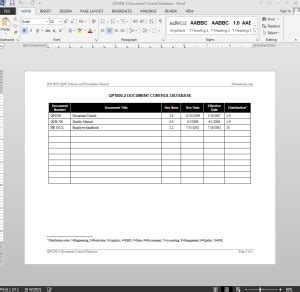ISO Document Control Log Template Template Word