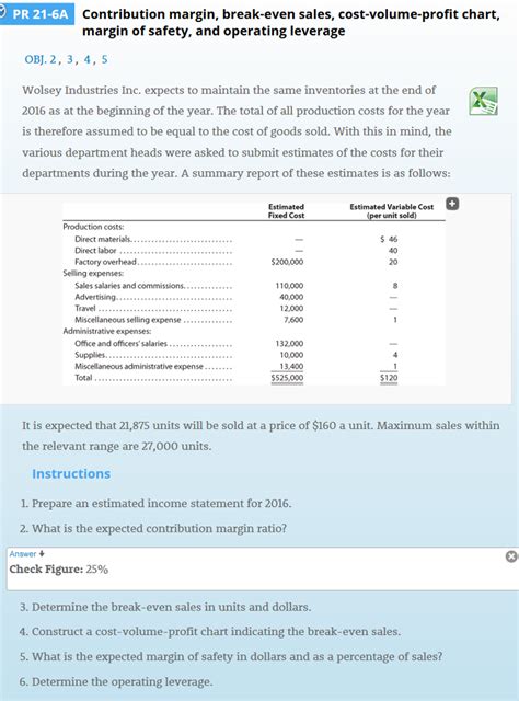 Solved Contribution Margin Break Even Sales
